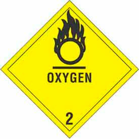 Oxygen"" Hazard Class 2 Labels 4""L X 4""W Yellow & Black Ro